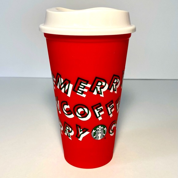 Starbucks | Kitchen | Starbucks Merry Coffee Holiday Red Reusable 6 Oz ...